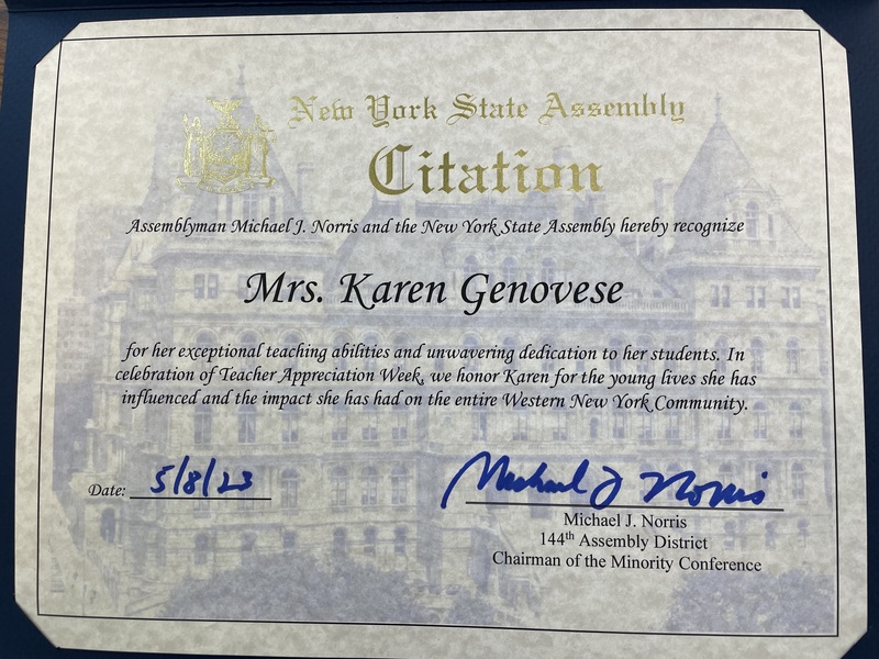 Mrs. Genovese Receives State Assembly Citation for Excellence and ...